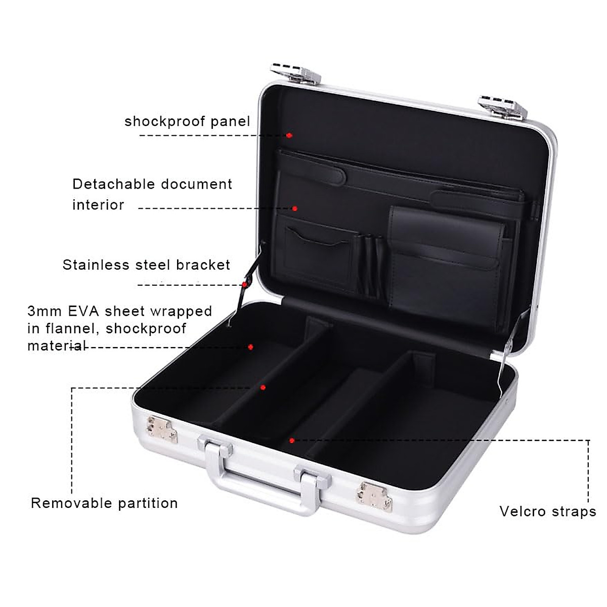 urecimy Silver 18.1X13.8X4.5 Inch Diplomatic Metal Briefcase Aluminum Toolbox Cash Case 18 Inch Laptop Briefcase Hardsided