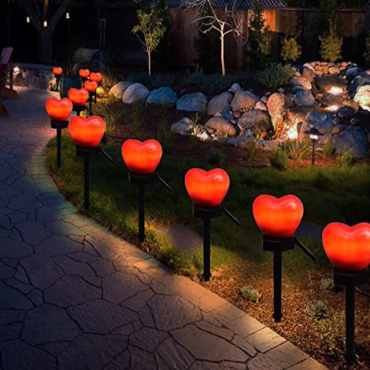 Valentine's Day Decors Outdoor Solar Garden Lights Stakes Heart Shape Lights for Patio Lawn Pathway Backyard, 1 PCS