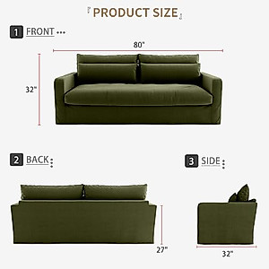 SILKIR Living Room Down Filled Couch with Lumbar Pillows Comfy Apartment,Bedroom,Office Sofas, 80 Inch, Olive Green