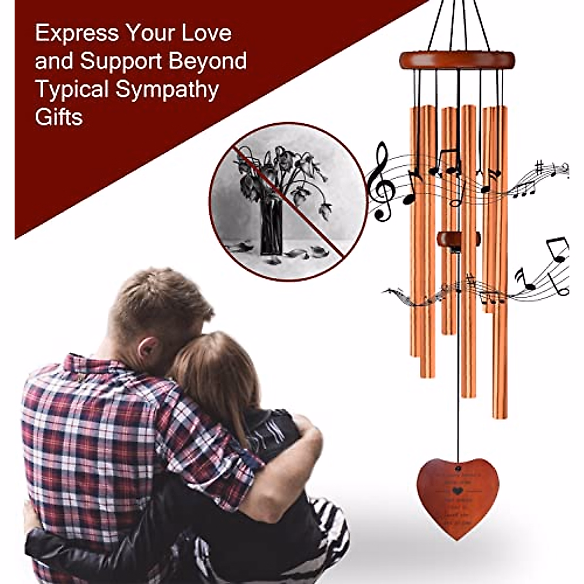 SkylaRose Memorial Wind Chimes - Sympathy Gifts, Memorial & Bereavement Gifts for Loss of Loved One Condolence Gift Remembrance & in Memory of Loved One Wind Chimes for Outside Decor, 32", Rose Gold
