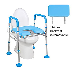 Famard 3-in-1 Raised Toilet Seat with Handles, Handicap Toilet Seat Risers with Soft Back and Padded Seat, Width and Height Adjustable Elevated Toilet Seat for Elderly, Pregnant,Disabled