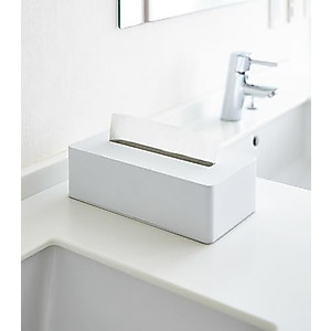 Yamazaki Home Rectangular Reusable Tissue Box Holder Cover Metal Container Case for Kitchen Bathroom or Bedroom Steel One Size White