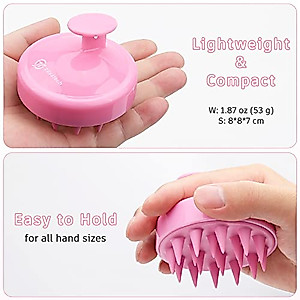 FREATECH Scalp Massager Shampoo Brush with Long & Flexible Silicone Bristles for Hair Care and Head Relaxation, Glide Through Hair Easily, Dandruff Removal and Itching Relief, Wet and Dry, Pink