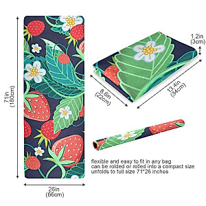 Qilmy Strawberry Yoga Mat Non-Slip Foldable Sweat Absorbent Travel Yoga Mat with Carrying Bag for Yoga, Pilates, Exercise, Workout, Bikram and Hot Yoga 71 x 26 Inch