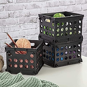 Sterilite Mini Crate, Stackable Plastic Storage Bin with Handles, Organize Home, Garage, Office, School, Dorm Room, Black, 1-Pack