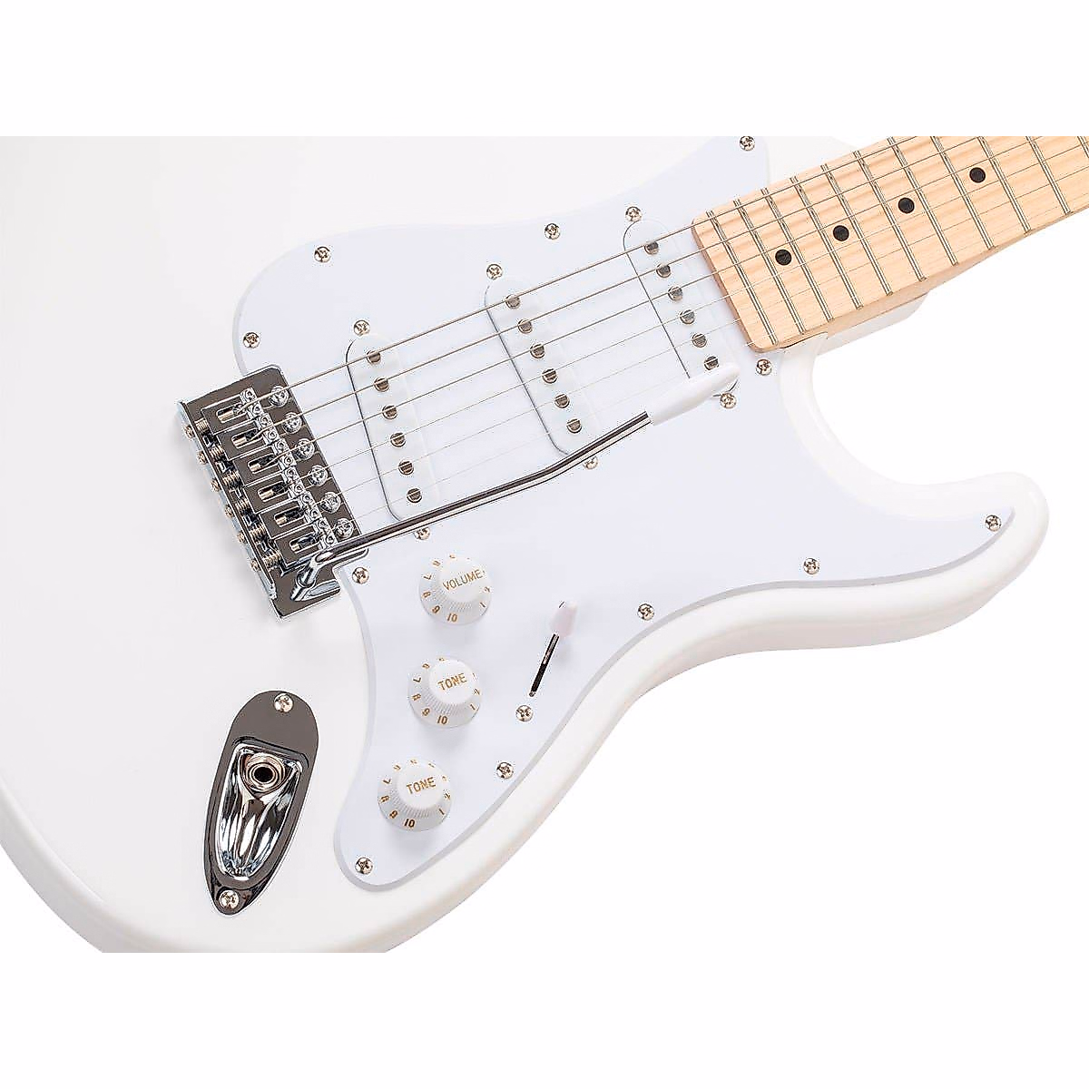 Monoprice Cali Classic Electric Guitar - White, 6 Strings, Double-Cutaway Solid Body, Right Handed, SSS Pickups, Full-Range Tone, With Gig Bag, Perfect for Beginners - Indio Series