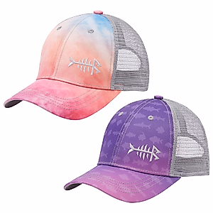 BASSDASH 2 Pack Altimate Fishing Hunting Hat Mesh Back for Men Women Adjustable Baseball Trucker Cap Camo Blaze Orange