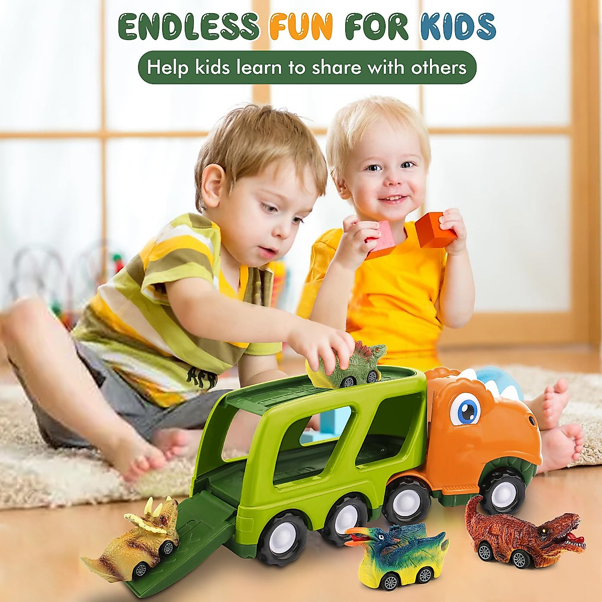 Nicmore Dinosaur Truck Toddler Toys Car: Toys for 2 3 4 Year Old Boy 5 in 1 Carrier Transport Toys for Kids Age 2-3 2-4 | 18 Months 2 Year Old Boy Girl Birthday Gifts