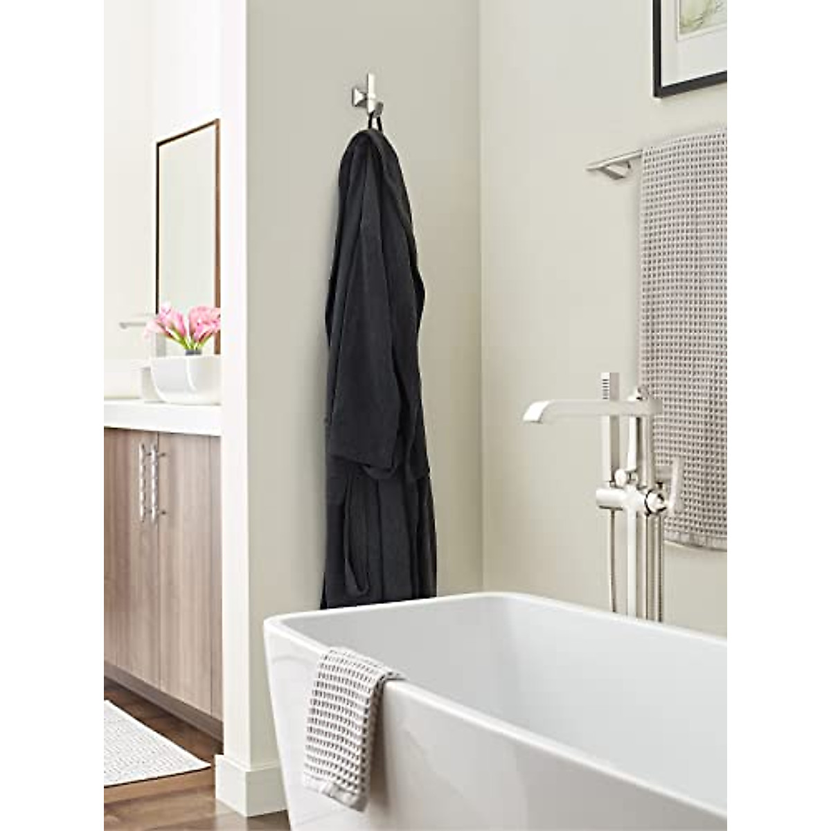 Amerock HBX36686G1026 | Burbank Single Prong Decorative Wall Hook | Satin Nickel/Polished Chrome Hook for Coats, Hats, Backpacks, Bags | Hooks for Bathroom, Bedroom, Closet, Entryway, Laundry Room