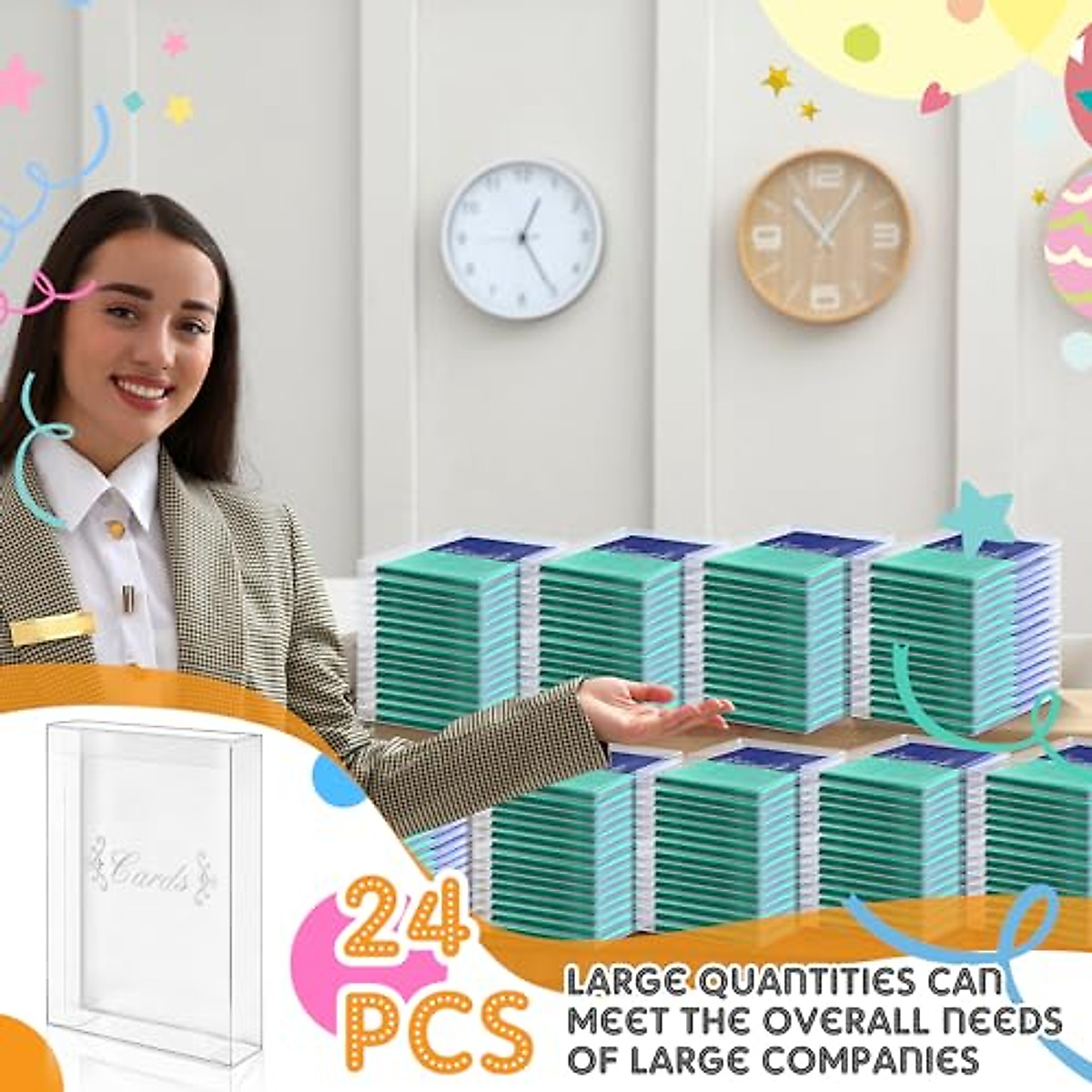 Suzile 24 Pcs Clear Greeting Card Boxes, Plastic Transparent Photo Storage Box Greeting Card Holder Rectangular Box Case Printed Cards for Cards, Photos, Paper, Envelopes(5.39 x 7.36 x 1 Inches)