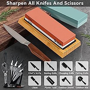 9PCS Knife Sharpening Stones, UUP Whetstone Sharpener Kit with Premium 4 Sides 400/1000 3000/8000 Grit Wet Stone Set, Leather Strop, Angle Guide, Flattening Stone, Gloves, Honing Guide for Knives