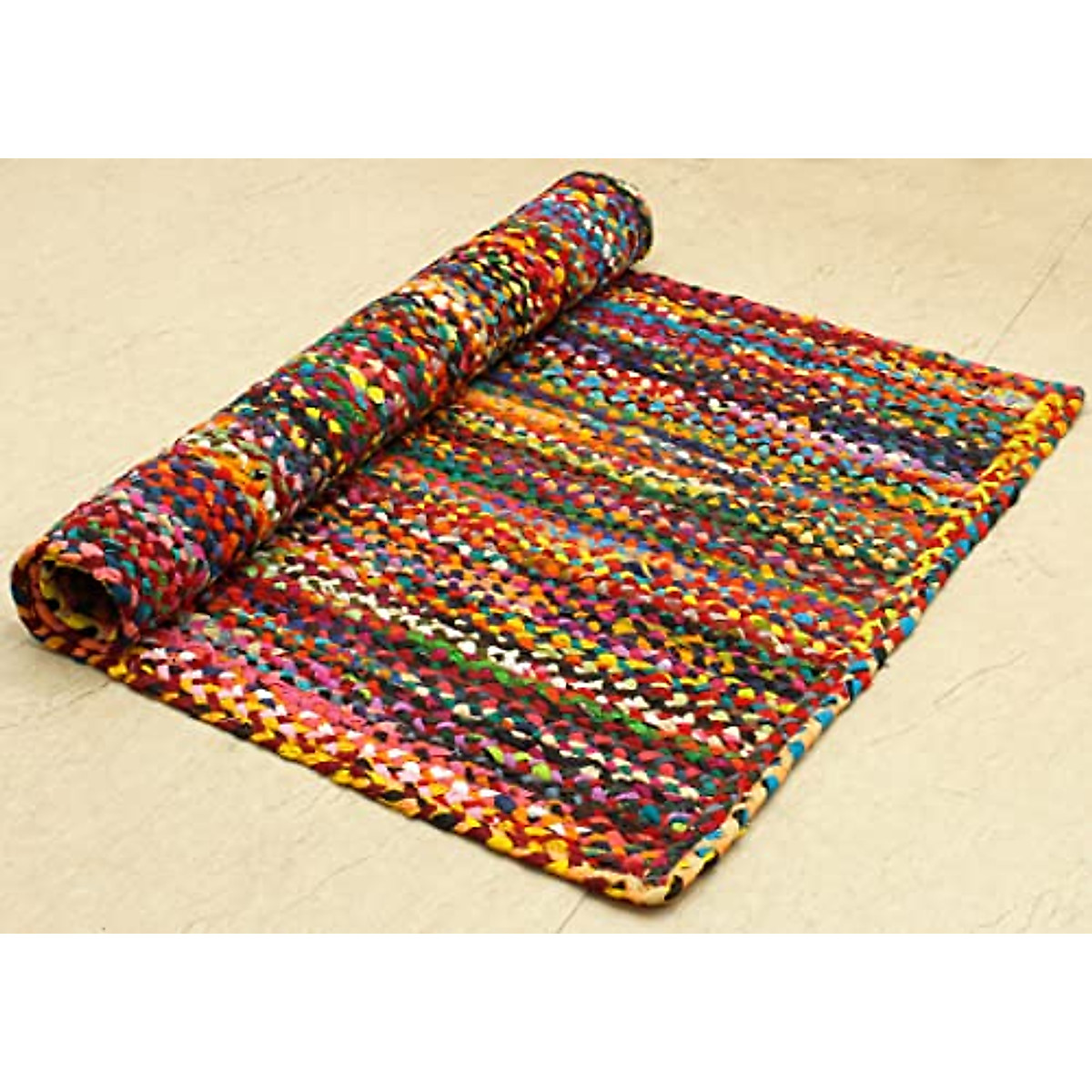 COTTON CRAFT Cotton Chindi Braid Rag Rug - Boho Farmhouse Rustic Area Accent Throw Rug - Handwoven Reversible Natural Recycled Cotton - Living Room Den Study Home Décor Gift - 3' x 5' - Multi Color