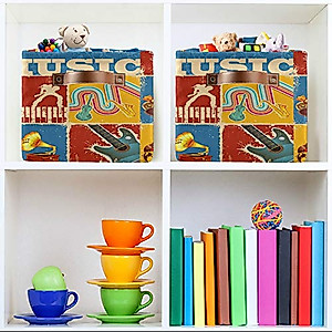 Storage Bins Vintage Music Instrument Storage Basket Collapsible Cube Rectangle with Handle Storage Box for Shelves Home Office Closet 2 Pack