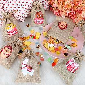 CCINEE 36PCS Valentine's Day Burlap Bags, 4"x6" Heart Love Shaped Drawstring Gift Bags Candy Pouches Linen Pockets for Valentine's Day Wedding Birthdays Party Favor Gift Bags