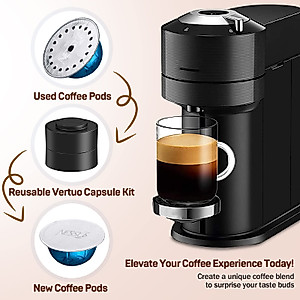 Nessus Vertuo Reusable Pods Kit, 50 Pcs [ALSeal EZ FIT] Aluminum Foil Seals for Nespresso Capsules Vertuoline, Holder and Brush, Fits for Refillable Vertuo Pods(Pods Not Included)