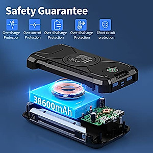 Solar Charger 38600mAh,Solar Power Bank Wireless Portable Charger Built in 3 Cables External Battery Pack Waterproof with 4 Outputs 2 Inputs USB C 15 W 5V/3A Battery Bank with Camping Light Compass