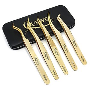 Volume Eyelash Extensions Tweezers Set 5 PCS,Stainless Steel Lash Tweezers Curved Precision Tweezers Application
