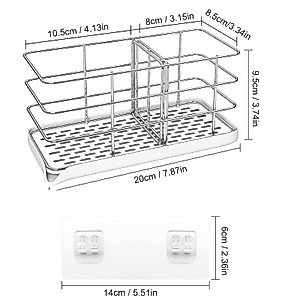 Stainless Steel Sponge Holder For Sink Kitchen Sink Organizer,Sink Tray Drainer Rack For Countertop Or Wall-Stick With Dish Drainer Keep Dry (White)