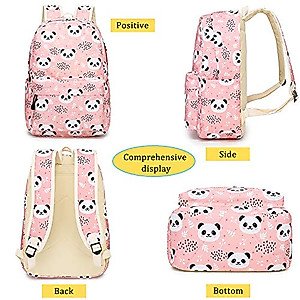 oygejmt Panda School Backpacks 3 Piece Set for Girls Teens Backpack with Lunch Bag and Pencil Case Kids 3 in 1 Bookbags Set School Bag (panda,16.7 in)