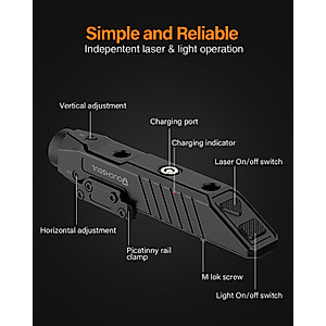 TOUGHSOUL Tactical Flashlight Green Red Laser Sight Combo, 1450 Lumen Picatinny Rail MLOK Mounted Rechargeable Rifle Flashlight (Red Laser)
