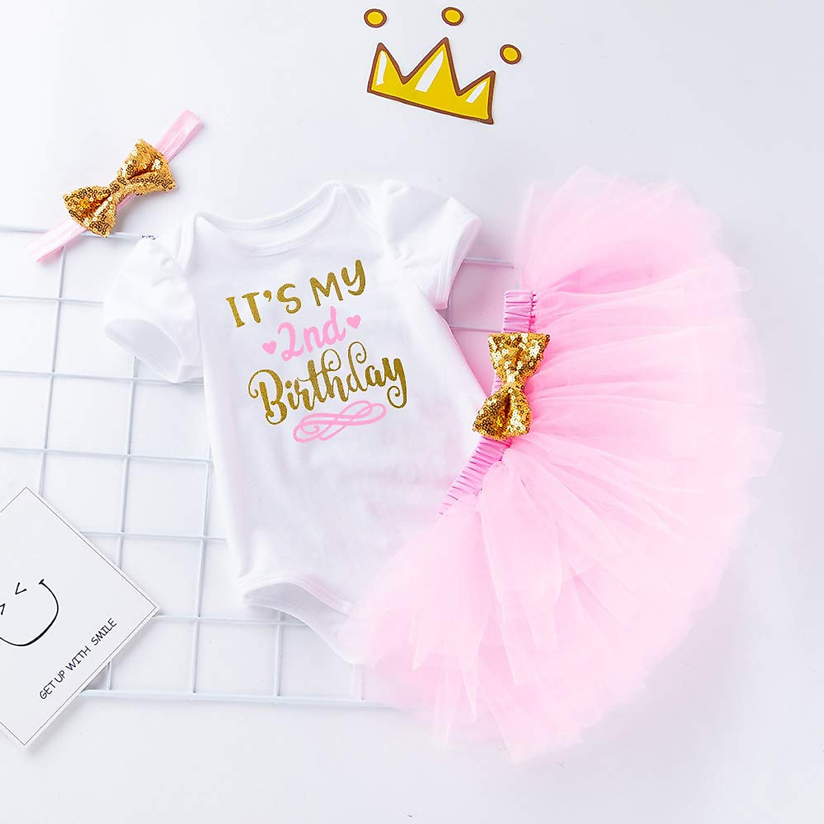 2nd Birthday Outfit Girls Two Year Old Birthday Shirt with Skirt (Pink 2nd,2 T)