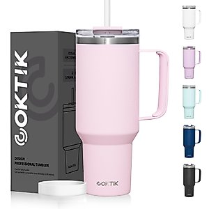 COKTIK 40 oz Tumbler With Handle and Straw Lid, Vacuum Insulated Travel Coffee Mug Stainless Steel Insulated Cup for Beverages, Leak-proof, Cupholder Friendly (Blush)