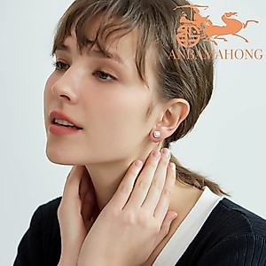 Moissanite Halo Earrings Lab Created Diamond 18K White Gold Plated 925 Sterling Silver Stud for Men Women Anbamahong Jewelry Gifts