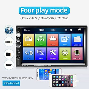 Double Din Car Stereo with Bluetooth and Backup Camera 7 inch HD Touchscreen Multimedia Car Audio Receivers Support FM USB TF Card AUX-in Mirror Link+Remote Control+Wireless Steering Wheel Control