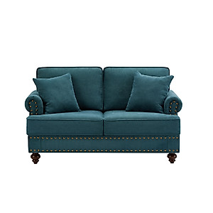 Mid Century Modern Sofa Set, 22" Extra Deep Seat juegos de muebles de sala Comfy Chenille Upholstered Living Room Furniture Sets with Rolled Arms Nailhead Trim (Lake Green, 2 Pieces A)