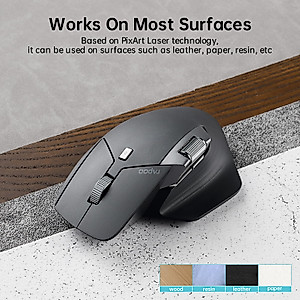 Rapoo MT760L Wireless Bluetooth Mouse, Ergonomic Design, 4 Adjustable DPI, 8 Programmable Buttons, 90 Days Battery Life, Matte Black