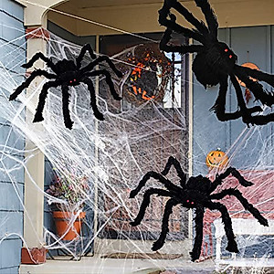 Halloween Giant Spider,Pack of 5 Fake Large Hairy Spiders,Realistic Black Spider for Halloween,Yard,Garden,Lawn,Outdoor & Indoor Decor(12'',12'',20'',24'',50'')