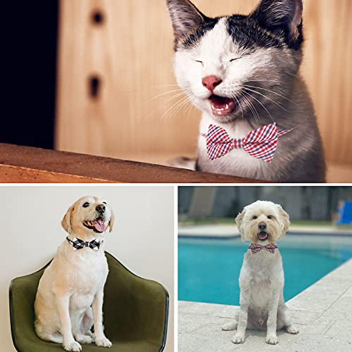 Dog Bow Ties, 10pcs KOOLMOX Dog Bowties, Dog Neck Ties With Adjustable Dog Bow Tie Collar, Plaid Puppy Bow Tie For Small Medium Boy Girl Dogs Cats Pet Summer Gifts Holiday Costume Grooming Accessories