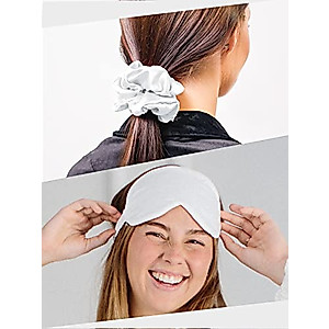 Personalized Bridal Bridesmaid Pajama Set For Women With Eye Mask and Scrunchie Short Sleeve Satin Silk Customize Monogram Wedding Party and Gifts (White, Small)