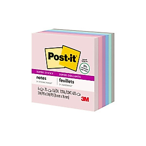 Post-it Super Sticky Recycled Notes, 5 Pastel Colors, Sticks and Resticks, 3 in x 3 in