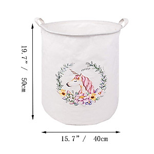 SDAIGC Collapsible Unicorn Laundry Basket, Blondie Canvas Waterproof Round Storage Hamper, Clothes Toys Organizer Basket, Cute Kids Gift Basket (Art Unicorn)