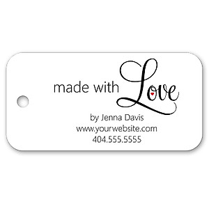 Made with Love Custom Personalized Bag Tags - for Gifts, Favors, Crafts, Business, or Handmade Products 3" x 1.5" - 30ct
