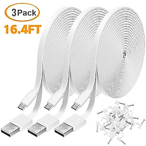 3 Pack 16.4FT Power Extension Cable Compatible with Wyze Cam v4,Wyze Cam v3,WyzeCam,WyzeCam Pan,Eufy,Kasa Cam,Nest Cam,Blink,USB to Micro USB Durable Charging and Data Sync Cord for Security Camera