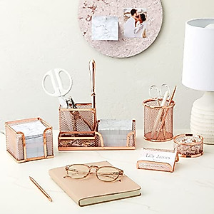 Rose Gold Desk Organizer Set for Home and Office Supplies, Accessories with Pen, Pencil, Business Card, Note, and Clip Holders