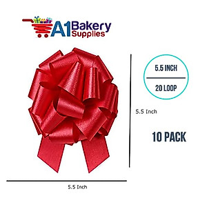 Red Flora Satin 5.5" Pull Bows 20 Loops Set of 10 Gift wrap Christmas Wedding Gift wrap Pill String Bows by A1 bakery supplies