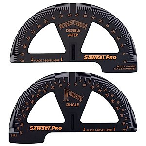 Sawset Miter Saw Protractor SAWSET PRO. Patented No Math Scales. Large Scales are The Key to Accuracy. In Size Matters! In ABS Plastic.