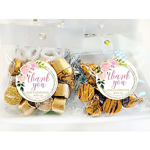 1.9 Inch Stickers Thank You for Celebrating with Us Labels Girl Baby Shower or Wedding Favors Set of 60 (Floral)