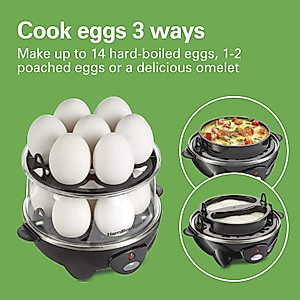 Hamilton Beach 3-in-1 Electric Egg Cooker for Hard Boiled Eggs, Poacher, Omelet Maker & Vegetable Steamer, Holds 14, Black (25508)