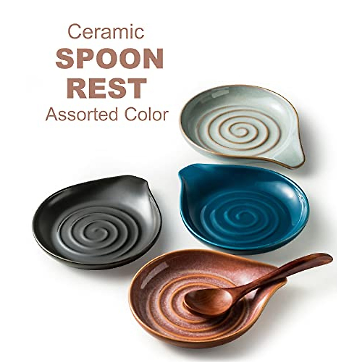 Ceramic Spoon Rest for Stove Top, Large Spoon Holder for Kitchen Counter Decor, 5" Cooking Spoon Rest Heat-Resistant, Gray