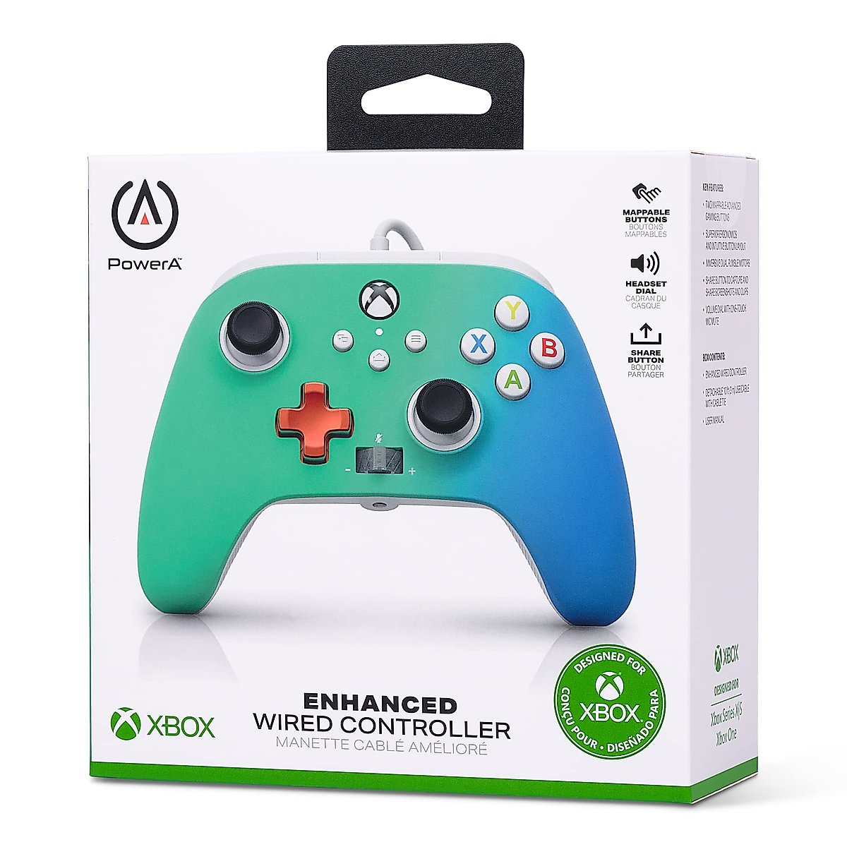 PowerA Enhanced Wired Controller for Xbox Series X|S - Seafoam Fade, gamepad, wired video game controller, gaming controller, Xbox Series X|S