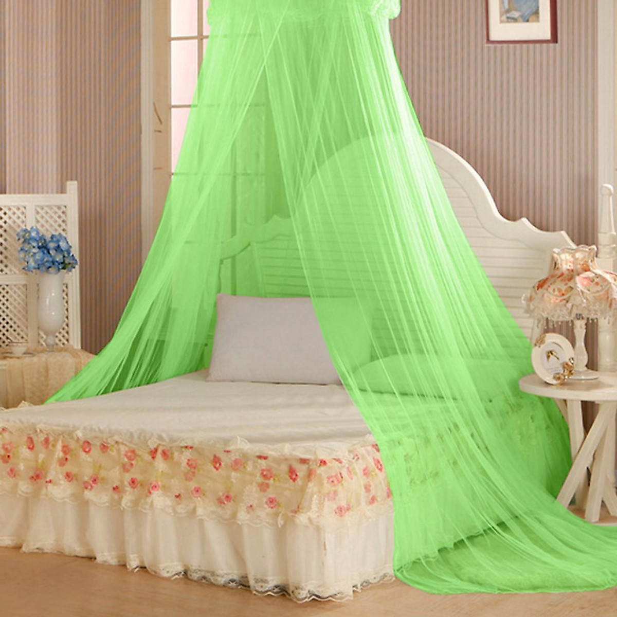 loinhgeo-Bed Mosquito Net for Holiday Indoor Elegent Lace House Bedding Decor Sweet Round Bed Canopy Dome Mosquito Net - Pink