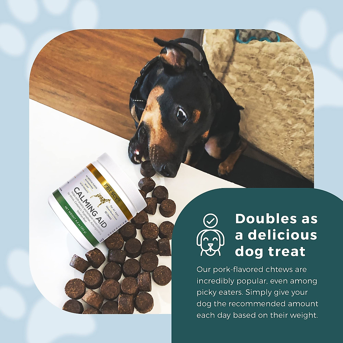 Petscy - Calming Chews for Dogs, Natural Dog Calming Chews with GABA and Lemon Balm for Stress & Anxiety Relief, Bite Sized Dog Anxiety Chews, Calming Dog Treats, 120g