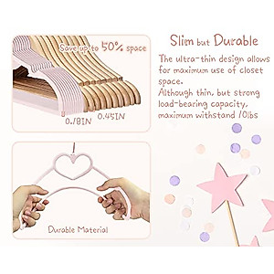 Pink Heart Velvet Baby Hangers - 50pack 13inch Toddler Hangers with 20pcs Clips, Premium Velvet Strong and Durable Baby Clothes Hangers Without Slipping, Ultra Slim and Stackable Space Saving