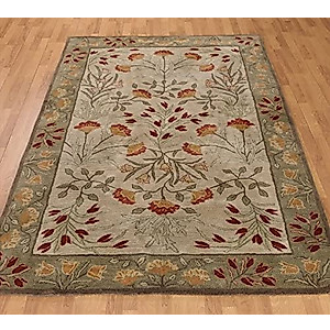 Restoration and Renovation Handmade Floral Adeline Beige/Blue Tulips Traditional Crafted Wool Area Rug for Living Room Bedroom and Kitchen (10X8 FT, Multi)