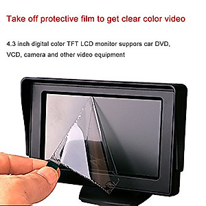B-Qtech 4.3 inch Color TFT LCD Display Backup Camera Monitor only Rear View Reverse Camera Display for Car SUV Van Truck(Power Supply: DC 12V)