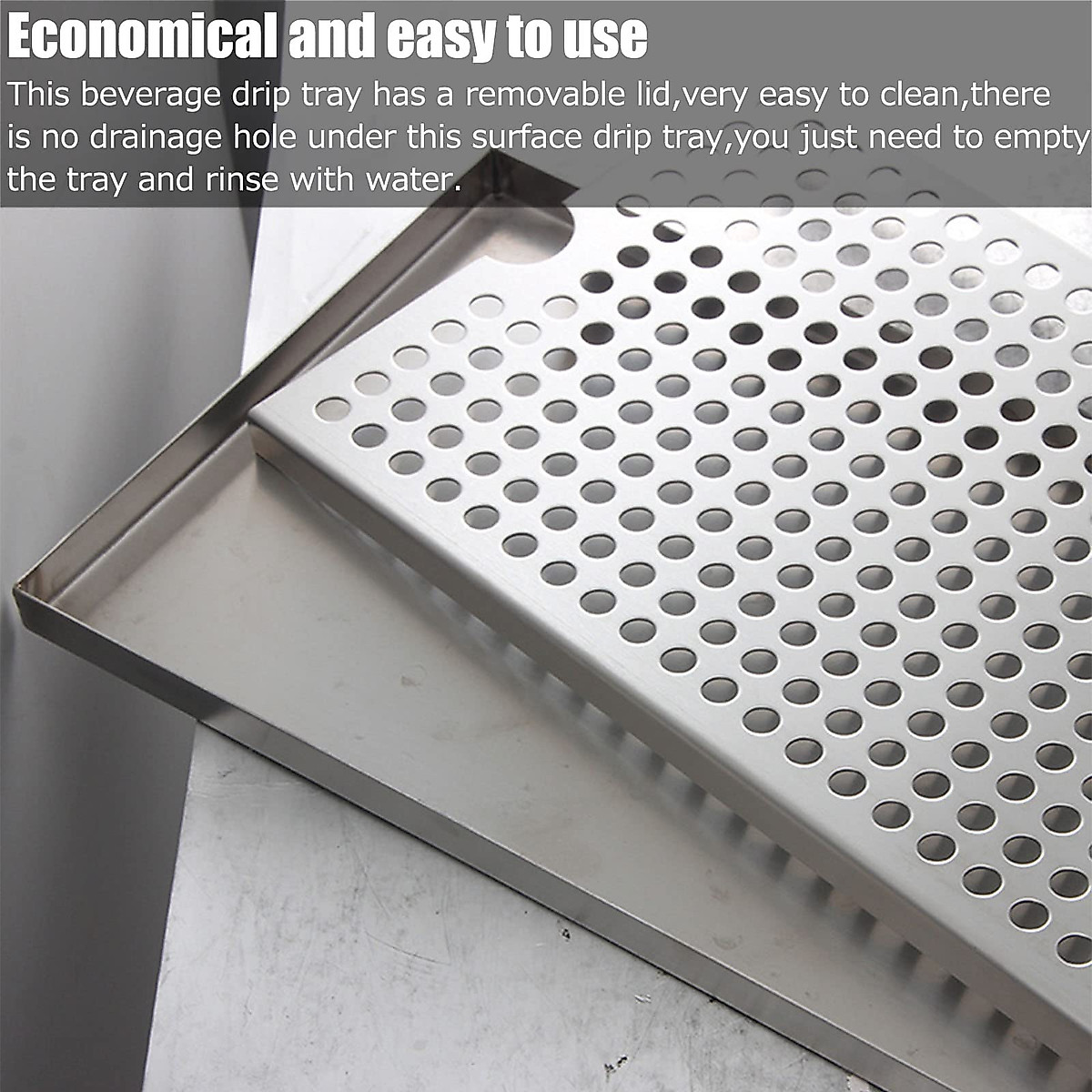 WRJAHCG Drip Tray Stainless Steel,Kegerator Beer Drip Trays,20" Length 7" Width Rectangular Stainless Steel Beer Surface Mount Drip Tray,No Drain,for Home Bar Mini Fridge Without Drain,40CM